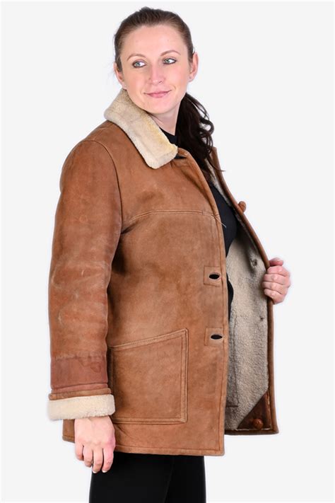 Vintage Womens Sheepskin Coat Size 14 Brick Vintage