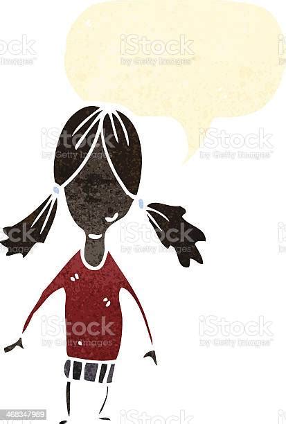 복고풍 말풍선이 있는 여자아이 귀여운에 대한 스톡 벡터 아트 및 기타 이미지 귀여운 기이함 낙서 드로잉 Istock