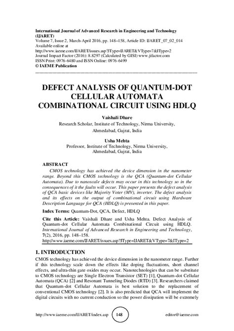 Pdf Defect Analysis Of Quantum Dot Cellular Automata Combinational