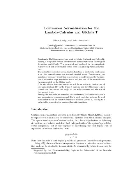 Pdf Continuous Normalization For The Lambda Calculus And Gödels