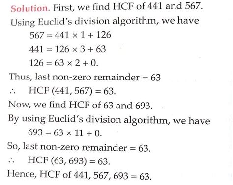 Use Euclids Division Algorithm To Hind Hcf Of 441 567 And 693