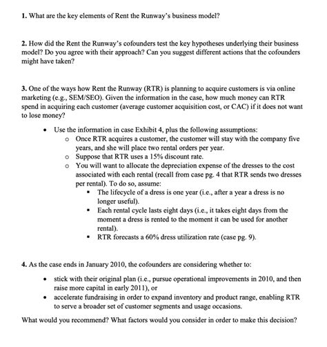 Solved 1 What Are The Key Elements Of Rent The Runways