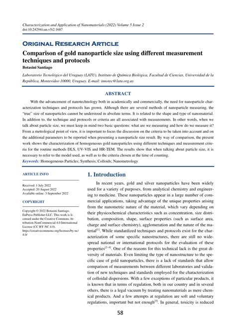 Pdf Comparison Of Gold Nanoparticle Size Using Different Measurement Techniques And Protocols