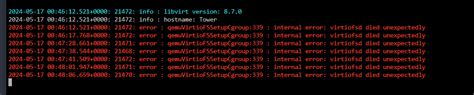 internal error virtiofsd died unexpectedly vm engine kvm unraid