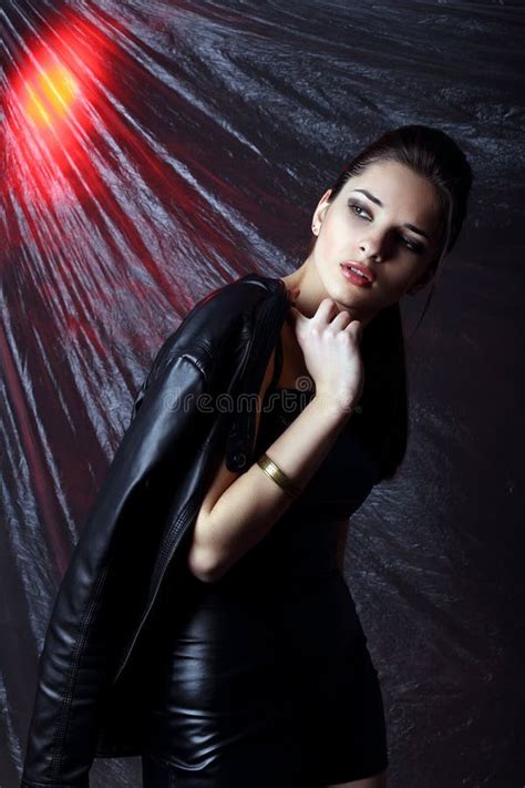Woman In Leather Black Costume Stock Image Image Of Bizarre Eccentric
