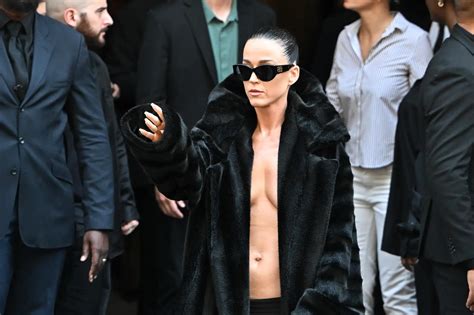 Katy Perry Steps Out In Bold Nearly Topless Look But Covers C Section
