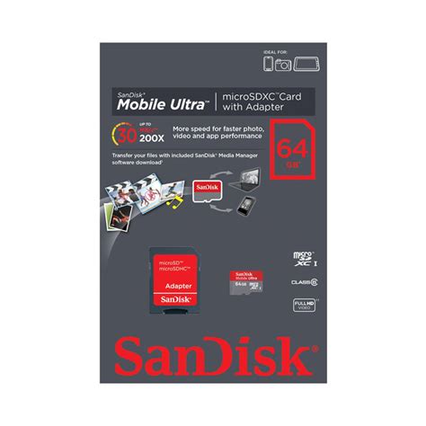 SanDisk microSDXC Card 64GB Ultra - microSDXC памет карта + SD адаптер ...