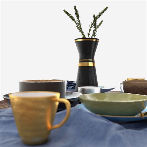 파란색과 갈색 테이블 세트 3d 모델 20 Max Obj Unknown Fbx Free3d