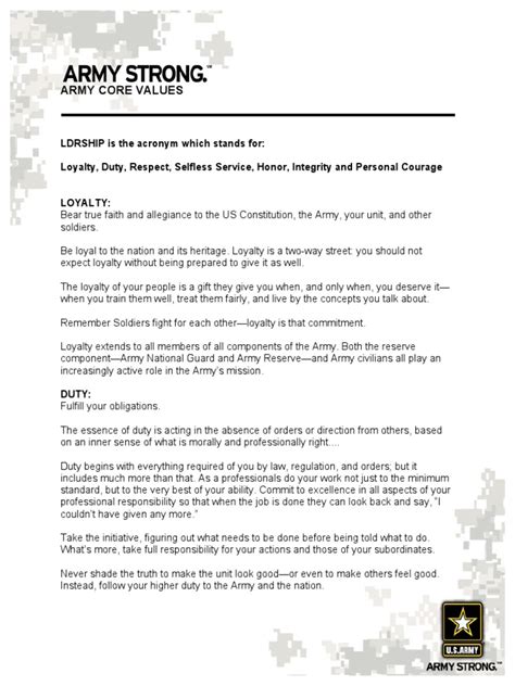Army Core Values Pdf Courage Loyalty