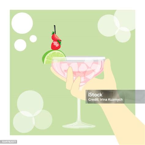 녹색 배경에 여름 분홍색 칵테일을 들고 있는 손의 벡터 그림 감귤류 과일에 대한 스톡 벡터 아트 및 기타 이미지 감귤류 과일