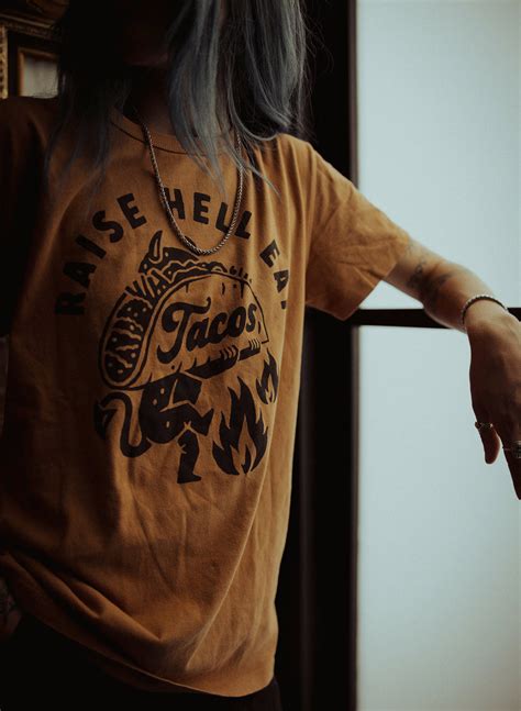 Raise Hell Eat Tacos Unisex Graphic Tee Taco Shirt Cotton Pyknic