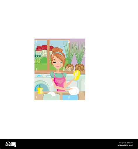 Housewife Washing The Dishes Stock Vector Image And Art Alamy