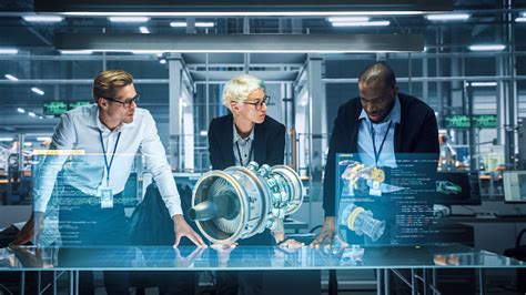그린 에너지 자동차 디자인 증강 현실 홀로그램을 사용하여 첨단 전기 엔진 터빈의 3d 모델을 구축하는 다양한 자동차 엔진 팀 미래 지향적인 자동화 된 로봇 암 제조