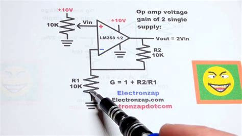 Voltage Gain Of 2 Using Lm358 Single Supply Op Amp Electronics Circuit By Electronzap Youtube