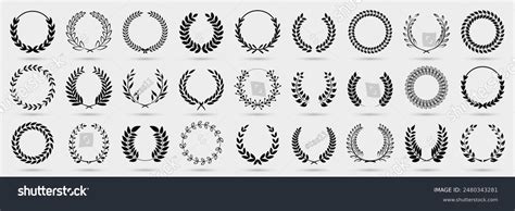 Floral Wreath Collection Set Black Laurel Stock Vector Royalty Free