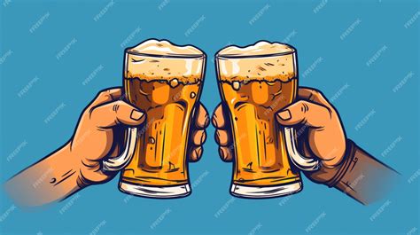 Cartoon Of Two Hands Holding Beer Glasses With The Words Beer On Them