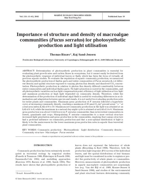 Pdf Importance Of Structure And Density Of Macroalgae Communities Fucus Serratus For
