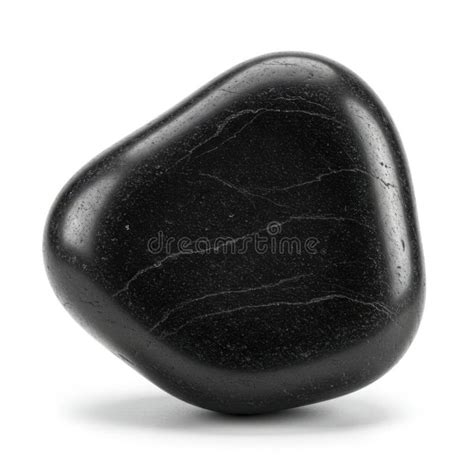 A Polished Black Obsidian Stone With Visible Internal Fractures On A White Surface Casting A