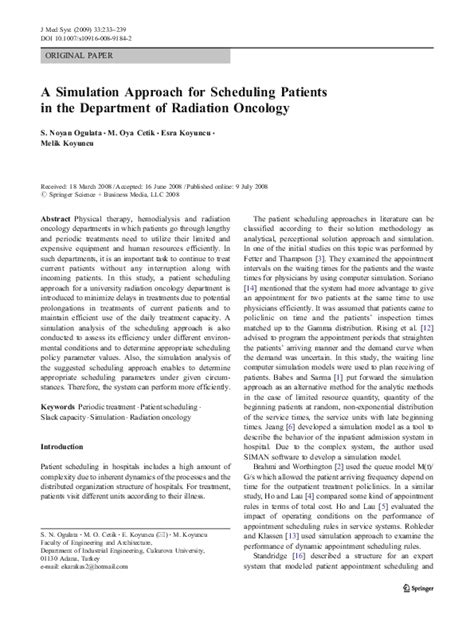 Pdf A Simulation Approach For Scheduling Patients In The Department