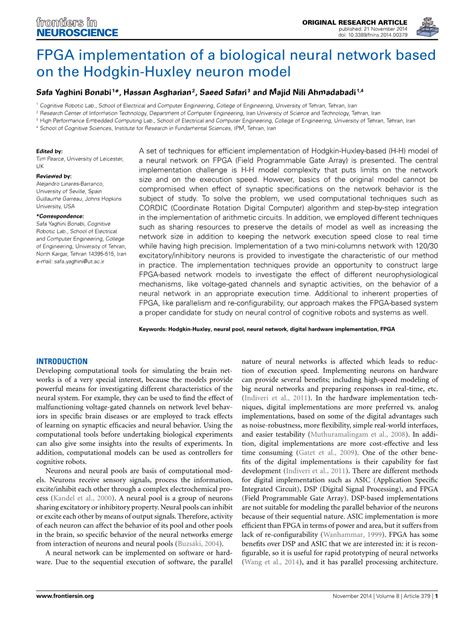 Fpga Implementation Of A Biological Neural Network Based On The Hodgkin