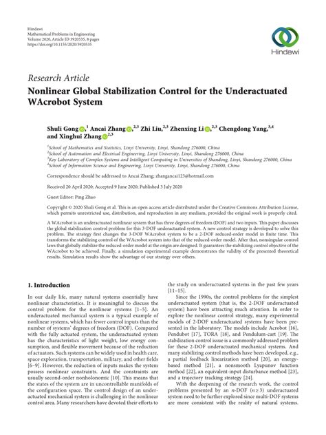 PDF Nonlinear Global Stabilization Control For The Underactuated WAcrobot System
