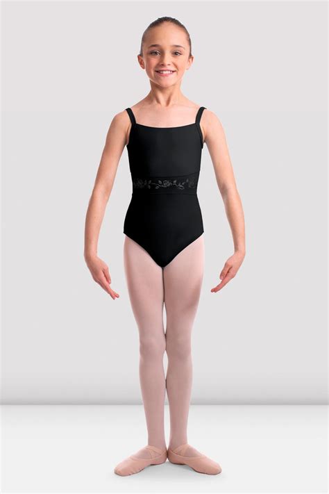 Girls Lezlie Mesh Back Rose Embroidered Leotard Black Bloch Eu