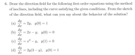 Solved 6 Draw The Direction Field For The Following