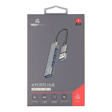 ยเอสบฮบ TECHPRO USB A to USB A 4 ports Hub USB3 0x1 USB2 0x3 Grey Studio7 online