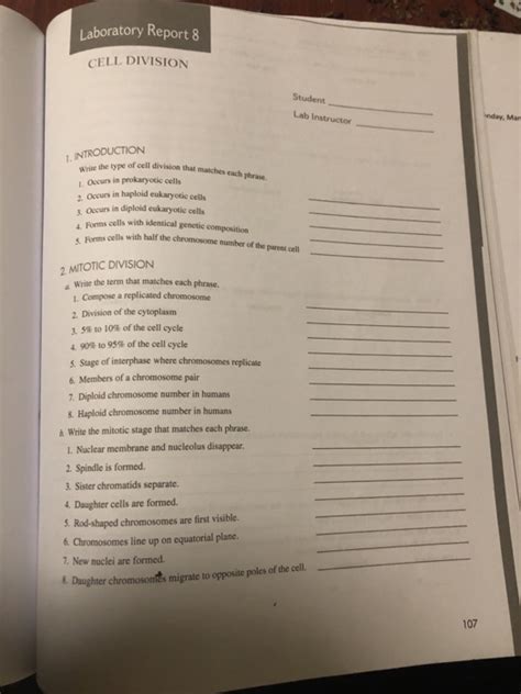 Solved Laboratory Report CELL DIVISION Student Lab Chegg