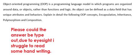 Solved Object Oriented Programming OOP Is A Programming Chegg