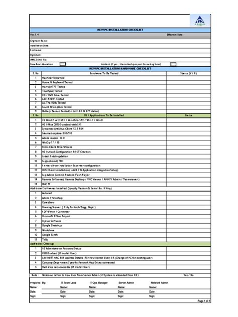Template And Installation Checklist New View