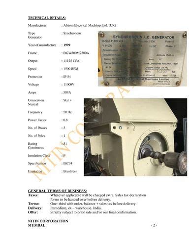 11125 Kva Alstom Make Synchronous Alternator At Best Price In Mumbai