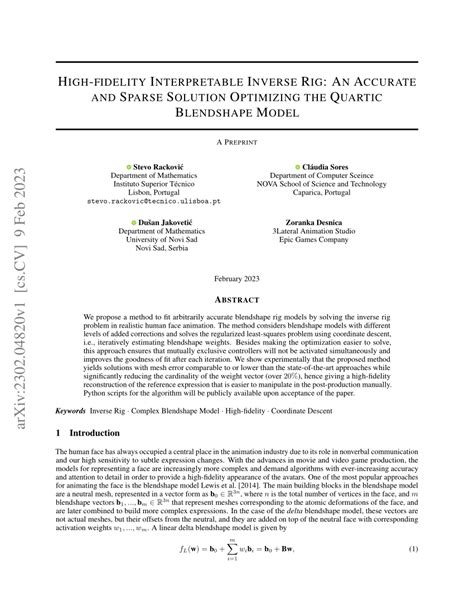 PDF High Fidelity Interpretable Inverse Rig An Accurate And Sparse