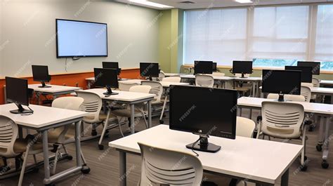 Premium Ai Image Empty Classroom In The Science Center With Many Computers At Mercer