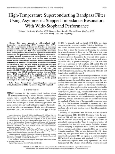 Pdf High Temperature Superconducting Bandpass Filter Using Asymmetric Stepped Impedance