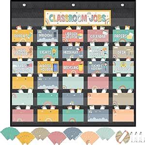 Amazon Qeeenar Class Jobs Pocket Chart With Pcs Colorful Classroom Jobs Cards And
