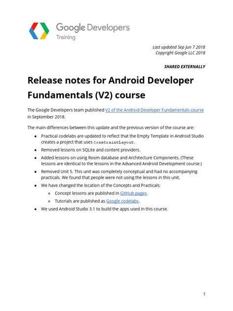 Android Developer Fundamentals V2 Release Notes Public Pdf