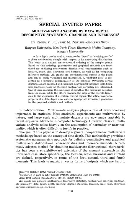 pdf multivariate analysis by data depth descriptive statistics