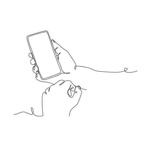 Dessin Au Trait Continu Dune Personne Tenant Un Smartphone Vecteur