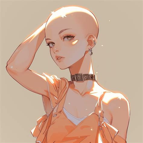 Premium Photo Anime Girl With Shaved Head And Orange Top Posing For Picture Receding Hairline