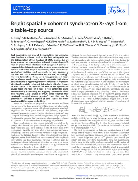 Pdf Bright Spatially Coherent Synchrotron X Rays From A Table Top Source
