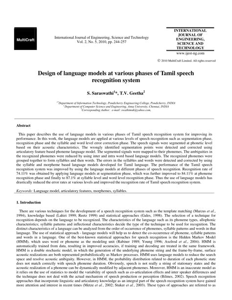 Pdf Design Of Language Models At Various Phases Of Tamil Speech