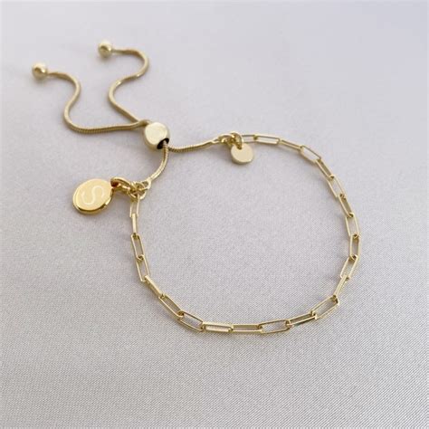 Yellow Gold Vermeil Paper Clip Slider Bracelet Yellow Gold Initial