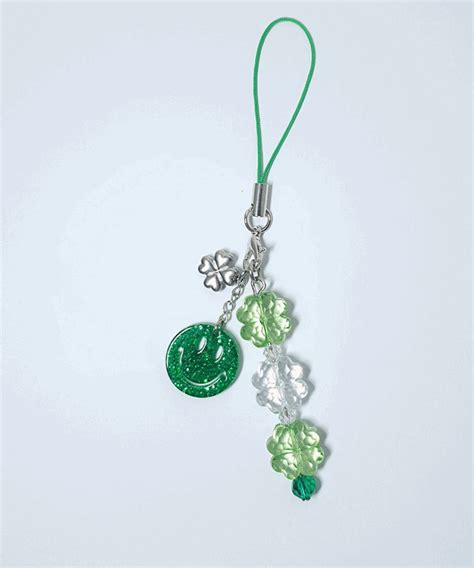 그린 스마일 폰줄 키링 초록 힐링 군번줄 책갈피 하트 부착 고리 핸드폰 휴대폰 걸이 스트랩 Z플립 다이어리 네잎 클로버 크로바 행운 행복 써지컬스틸 비즈키링 다꾸 폰꾸 선물