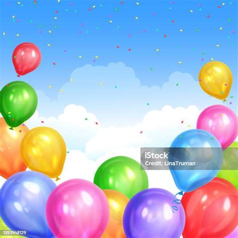 Граница Реалистичных Красочных Гелиевых Шаров Изолирована На Фоне Неба Рамка Для Украшения