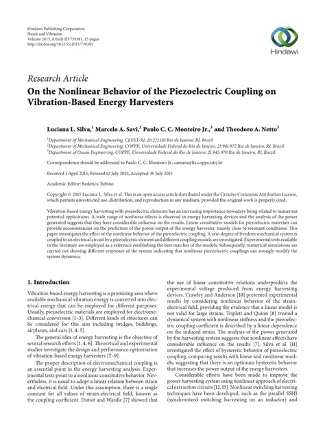 Pdf On The Nonlinear Behavior Of The Piezoelectric Coupling On