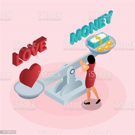 Ilustración De La Mujer Tiene Que Elegir Entre El Amor Y El Dinero