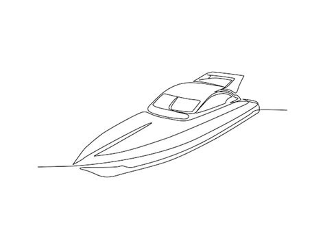 요트 보트 라인 아트 드로잉 벡터 일러스트 레이 션의 연속 한 선 그리기 럭셔리 보트 손으로 그린 프리미엄 벡터