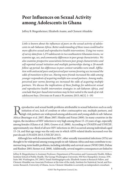 PDF Peer Influences On Sexual Activity Among Adolescents In Ghana