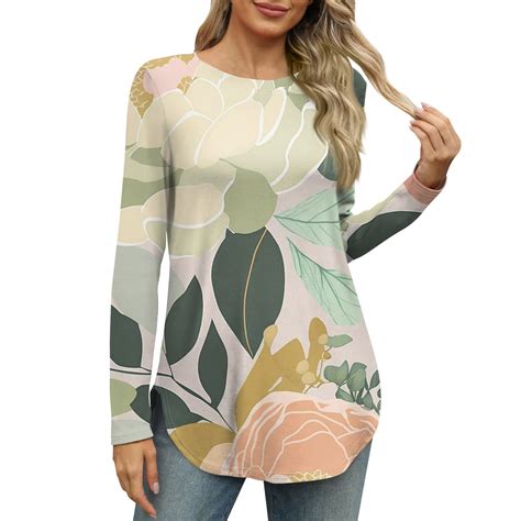 Sexy Tops For Women Fall Side Split Blouse Long Sleeve Crew Neck Tunic